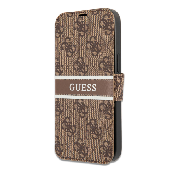 Maska za iPhone 13 6.1 braon (GUBKP13M4GDBR) na preklop Guess Bk Pu 4G Stripe