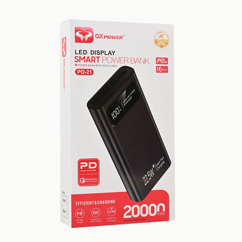 OXPOWER Eksterna baterija PD21, 20000mAh, Crna