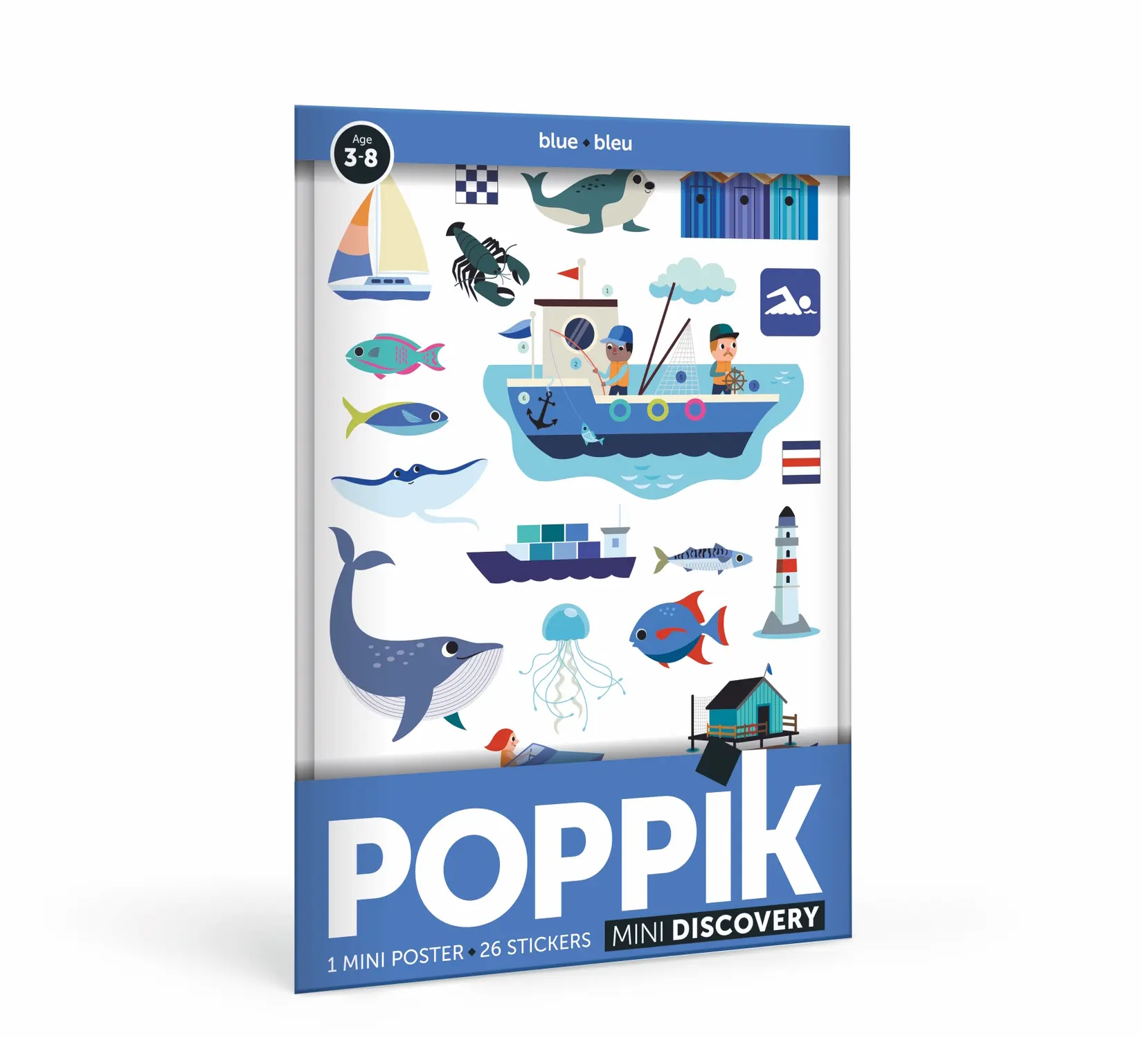 POPPIK Edukativni poster s nalepnicama Mini otkrića Plava boja