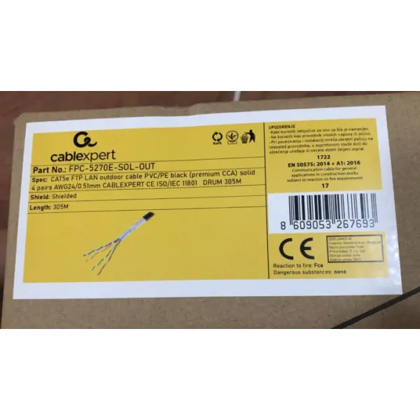 FPC-5270E-SOL-OUT Gembird, FTP cat.5E Outdoor, solid 24AWG, 0.51mm PREMIUM CCA kotur pun presek 305m