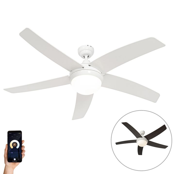 Pametni ventilator na plafonu beli sa drvenim printom 132 cm uklj. LED sa mogućnošću prigušivanja sa daljinskim upravljačem - Cool