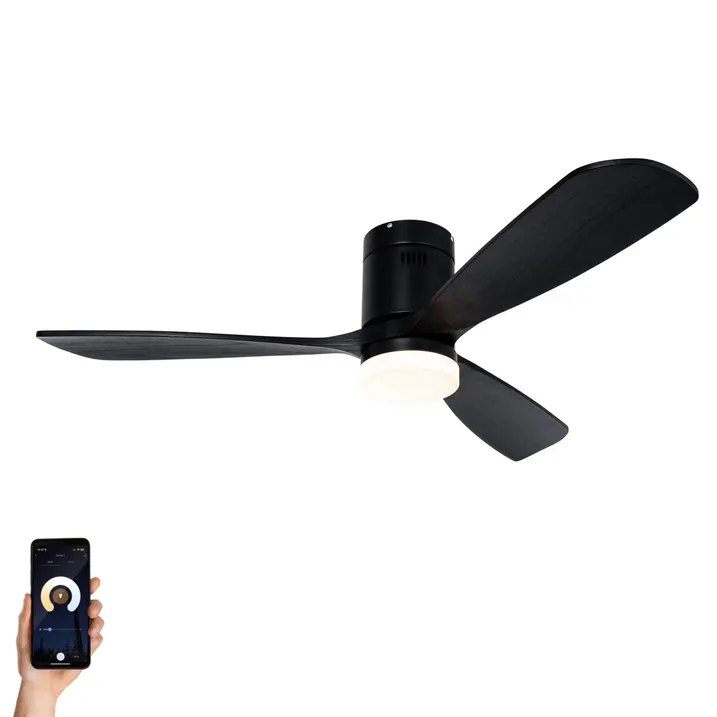Pametni ventilator na plafonu crni 132 cm uklj. LED sa mogućnošću prigušivanja sa daljinskim upravljačem - Sofia