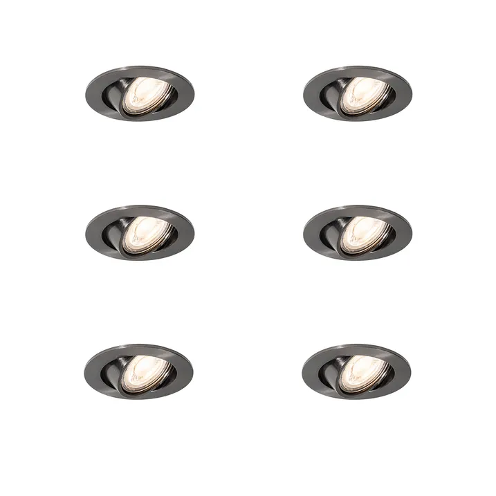 Set van 6 moderne inbouwspots gunmetal GU10 50mm rond kantelbaar - Cisco