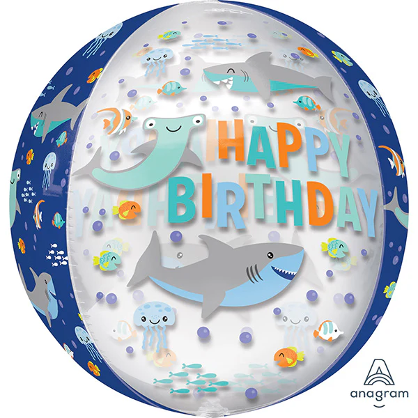 Orbz Balon – Happy Birthday Sharks