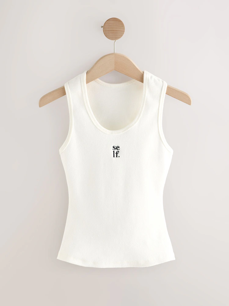 Krem boja - Cotton Rib Duboki izrez Vest