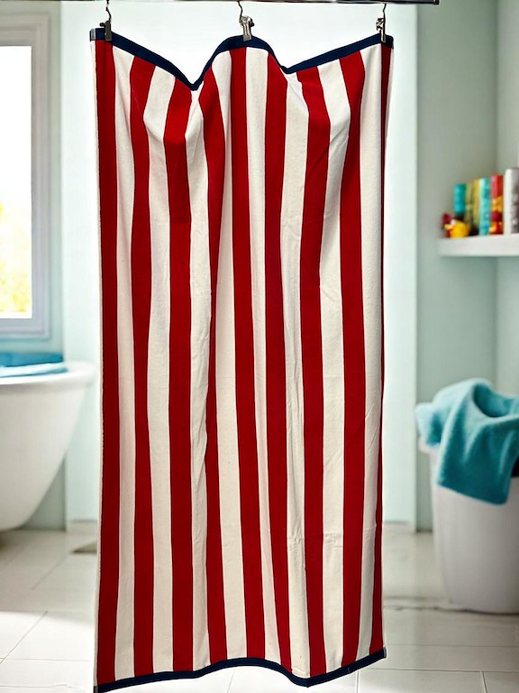 Plažni peškir „Red Stripes“ – 174×102 cm | 100% Pamuk