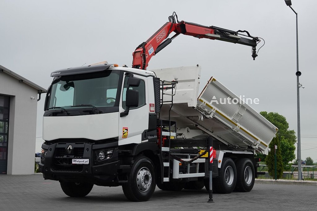 Renault C 380 / 6x4 / WYWROTKA 3 STRONNA  + HDS FASSI F135 / HYDROBURTA kiper