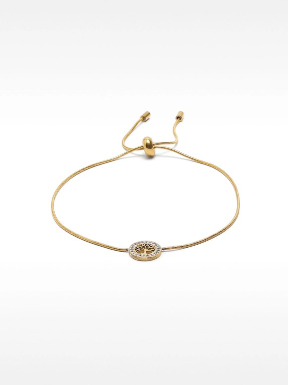 SNAKE CHAIN BRACELET WITH TREE OF LIFE - STAINLESS STEEL