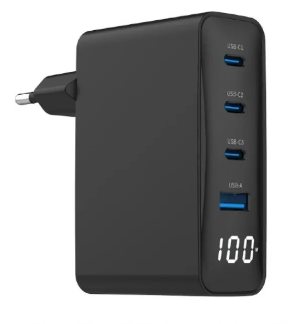GEMBIRD TA-UC-PDQC100LCD-01-BK Gembird 4-port 100W GaN USB fast charger, LCD, black
