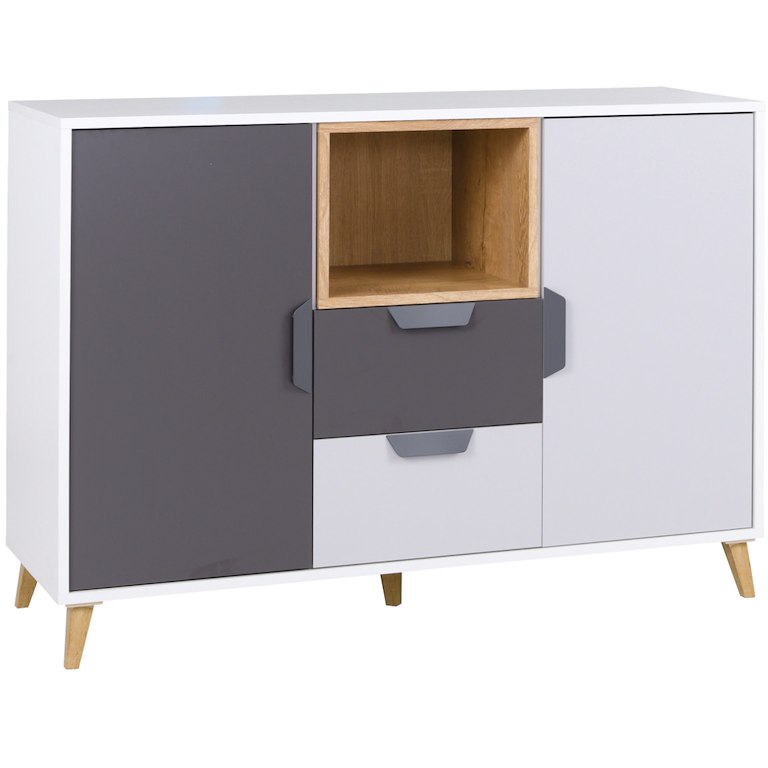 Joker komoda 2 vrata + 2 fioke + 1 polica 120x40x84 cm bela / siva / tamni hrast