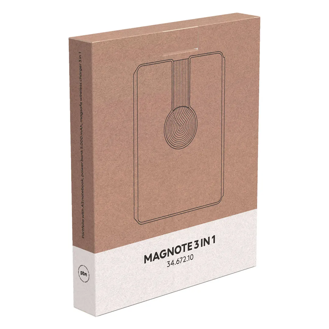 MAGNOTE 3IN1 - 34672
Portfolio sa notesom A5, pomoćnom baterijom 5.000 mAh, bežičnim punjačem za tri uređaja i magnetom