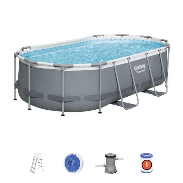 BESTWAY Bazen sa metalnim okvirom, merdevinama i filter pumpom 427x250x100cm Power steel