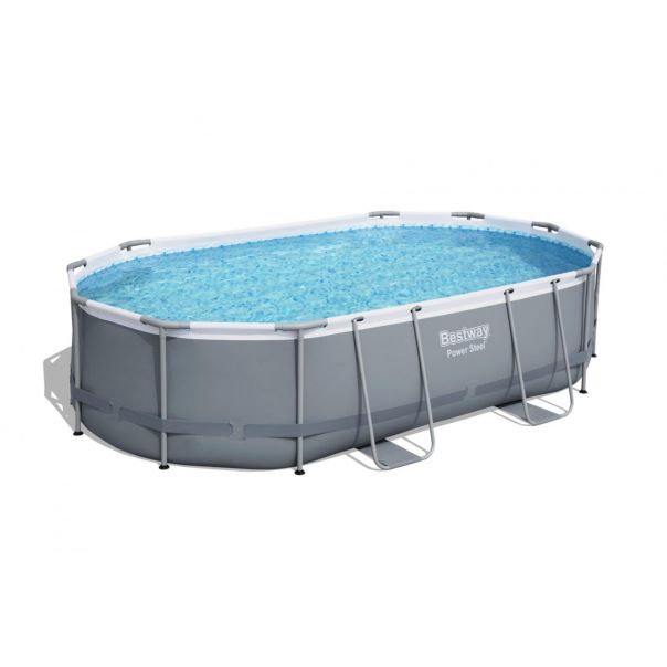 BESTWAY Bazen za metalnim okvirom, merdevinama i filter pumpom 488x305x107cm Power Steel Oval