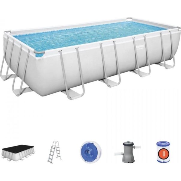 BESTWAY Bazen za metalnim okvirom, merdevinama i filter pumpom 488x244x122cm Power steel rectangular
