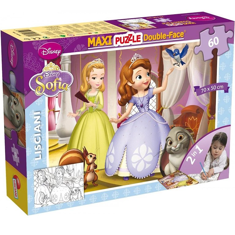 Slagalica Lisciani 60pcs Maxi Sofia The First 2u1 složi i oboji 46560