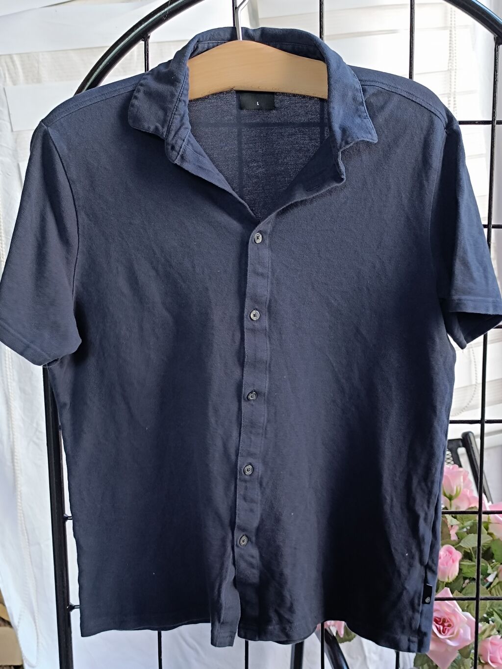 Košulja Na kratke rukave, L (EU 52), Burberry, bоја - Tamnoplava, Pamuk