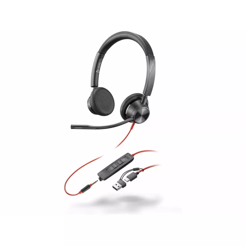 Poly Blackwire 3325 Stereo Microsoft Teams Certified USB-C Headset +3.5mm Plug +USB-C/A Adapter (8X2