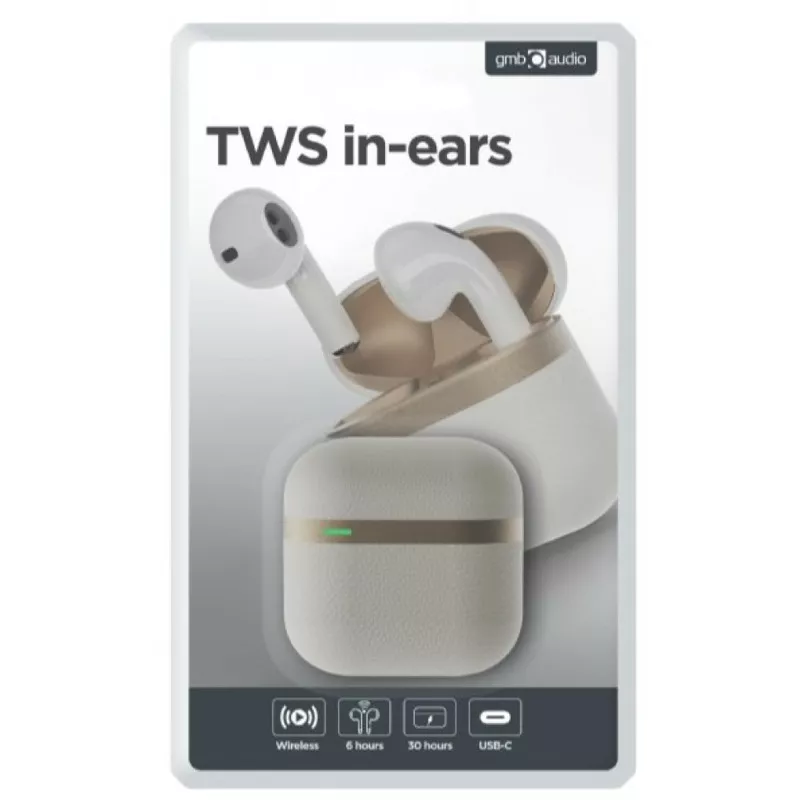 TWS-02-W Gembird bluetooth V5.0 slusalice, TWS, white/gold
