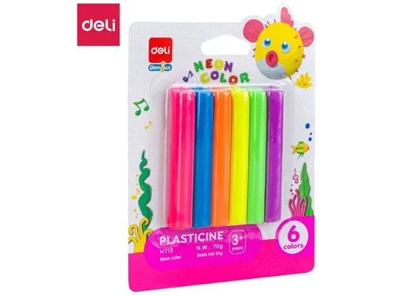 Deli Plastelin 70g - 6 Fluo boja EH713