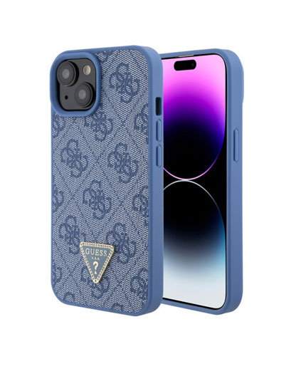 Maska za iPhone 15 Plus LEATHER 4G TRIANGLE STRASS BLUE