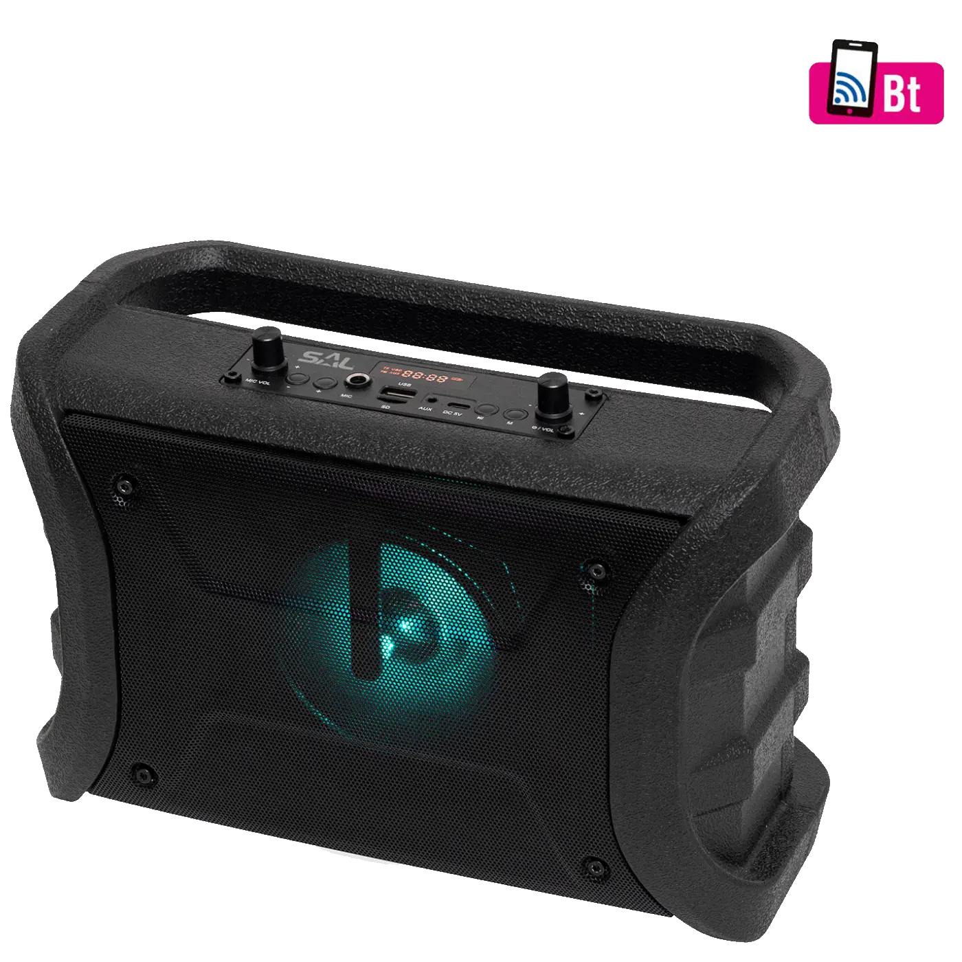 SAL zvučnik bežični, Bluetooth, MP3, FM, karaoke, RGB, 8V, crni