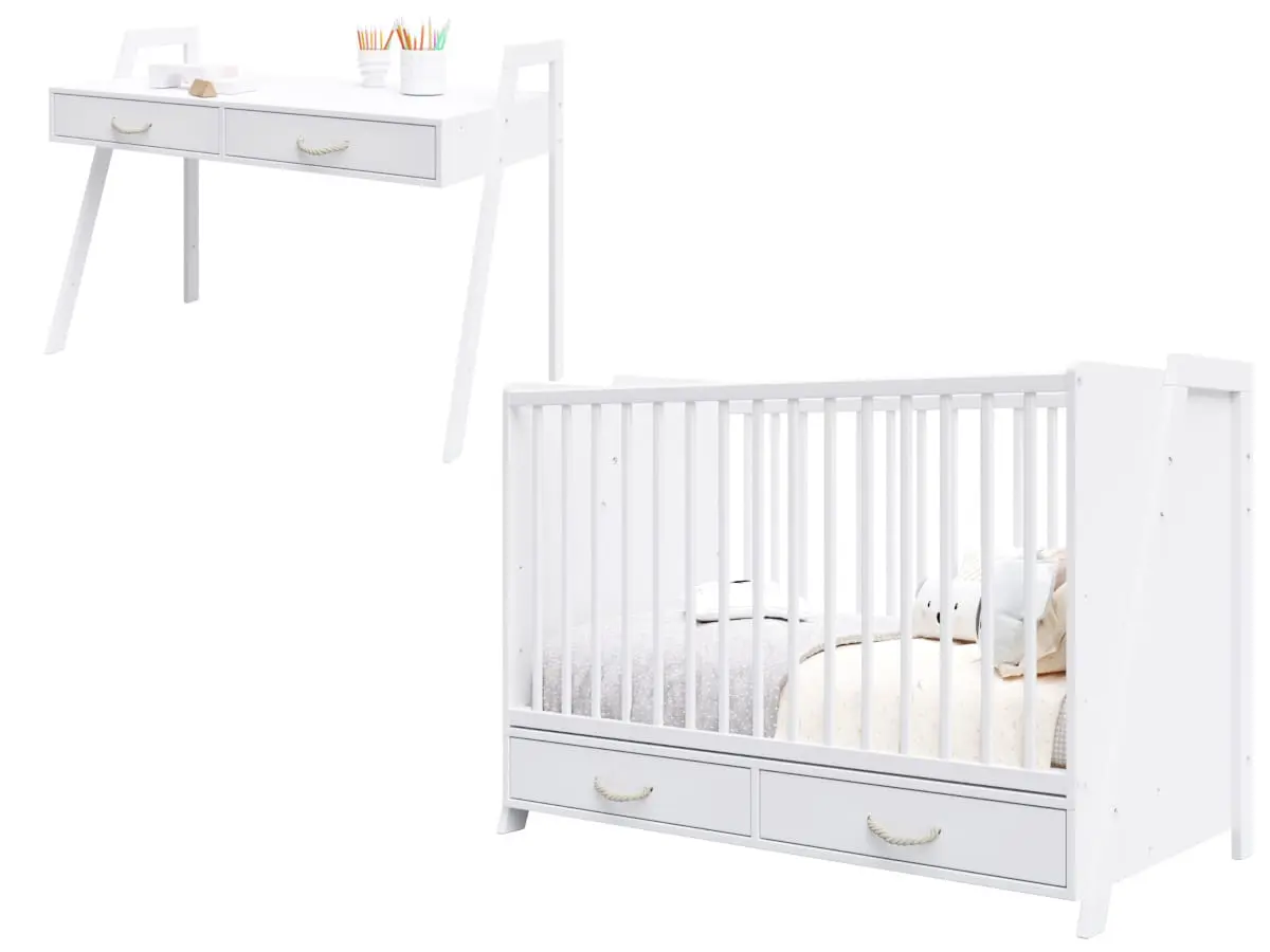 Lettino Krevetac za bebe sa fiokom 2u1 Luna 120x60cm, Beli