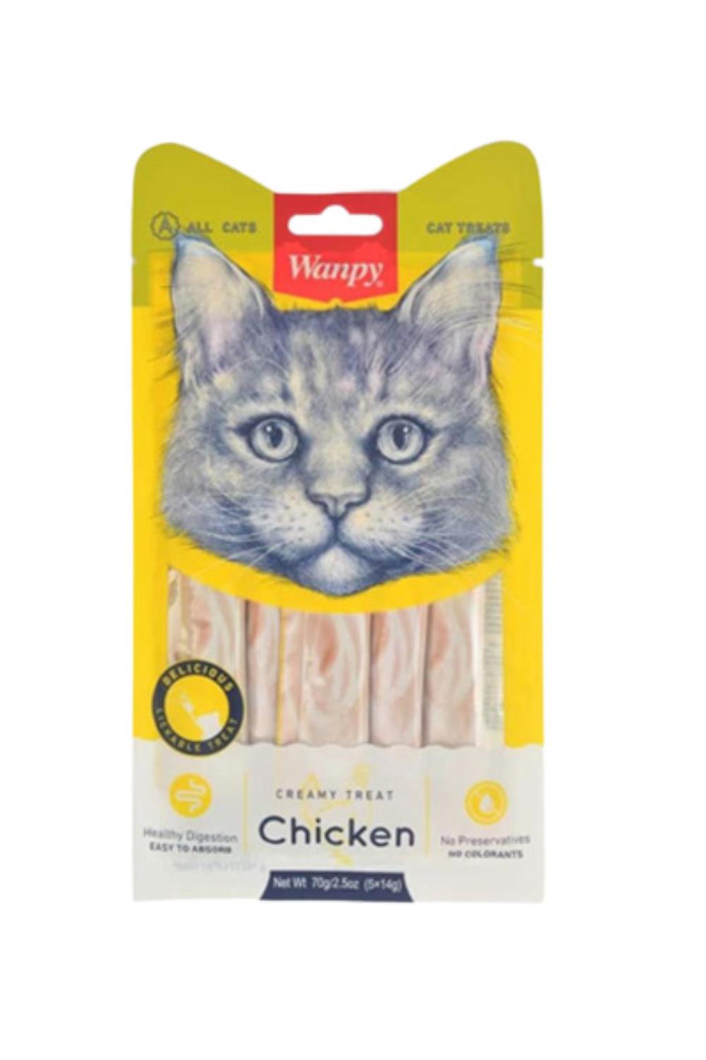 WANPY CREAMY LICKABLE TREATS - CHICKEN FOR CATS 5X14G