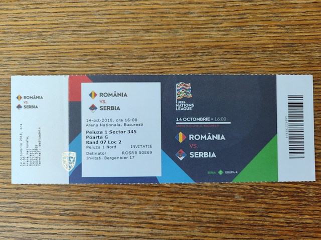 Rumunija - Srbija 14.10.2018. UEFA Liga Nacija ulaznica