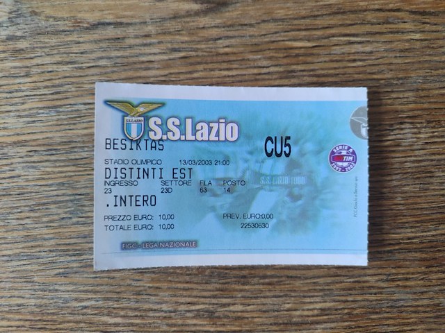 Lacio-Bešiktaš 13.03.2003. UEFA kup ulaznica