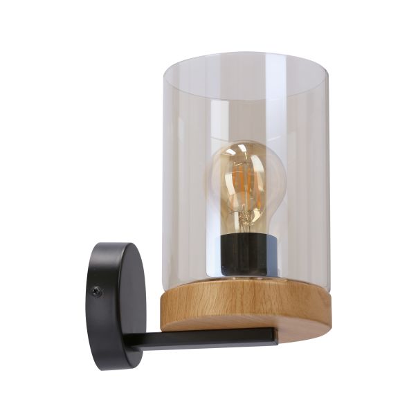 Wels Zidna Lampa Crna + Drvo 1x40W E27