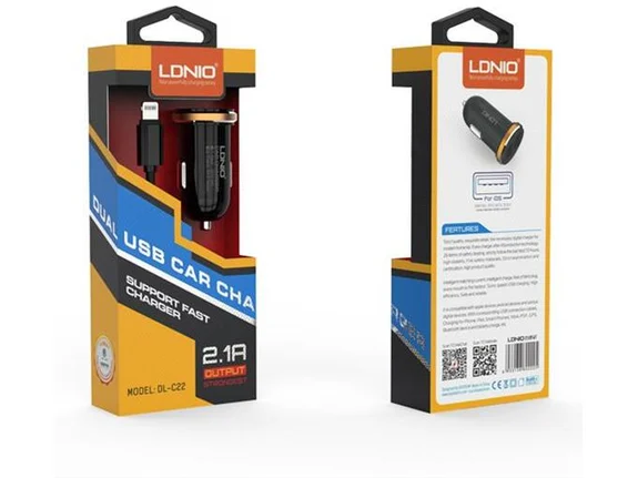 Auto punjač LDNIO DL-C22 dual USB 2.1A + iPhone Lightning kabel