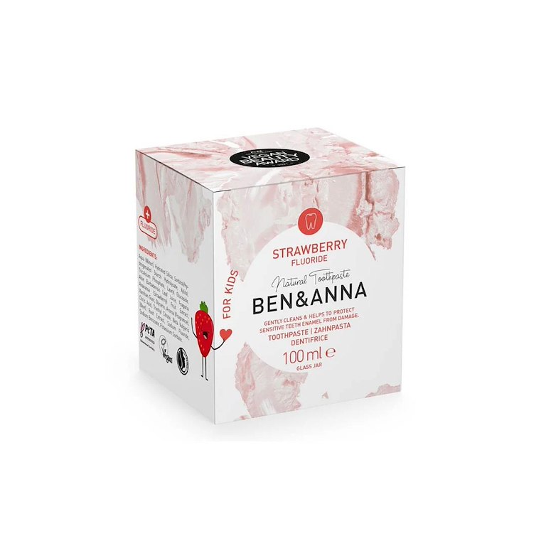 BEN&ANNA Prirodna Pasta za Zube za Decu sa Fluoridom JAGODA 100 mL