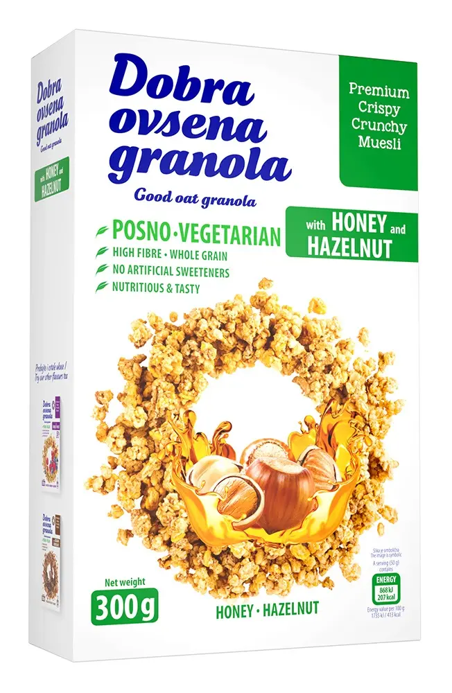 Dobra ovsena granola Musli med i lešnik, 300g