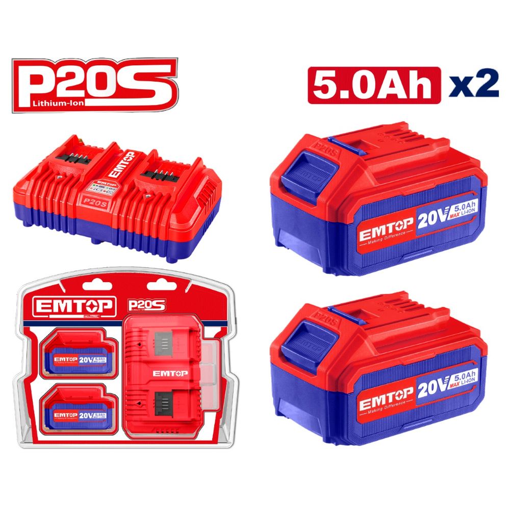 Komplet sa dupli punjač i dva akumulatora 5Ah P20S Emtop ELBCPK2425