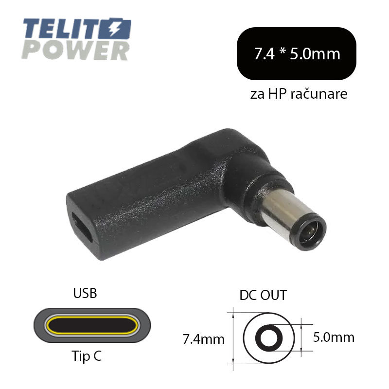 Laptop adapter za napajanje - DC konektor USB-C na 7.4x5.0mm za HP