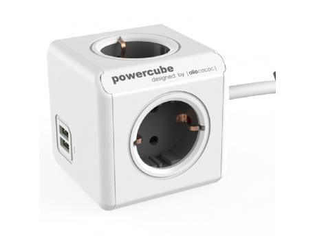 ALLOCACOC PowerCube Extended USB 4xSchuko + dual USB, kabl duž.1,5m, siva