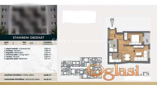 Južni Telep-Odličan Dvosoban stan 45 m2 u Izgradnji-povrat Pdv-065/385 8880