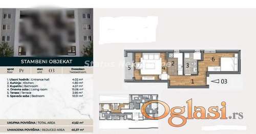 Južni Telep-Izuzetan Dvosoban stan 46 m2 u Izgradnji-povrat Pdv-065/385 8880