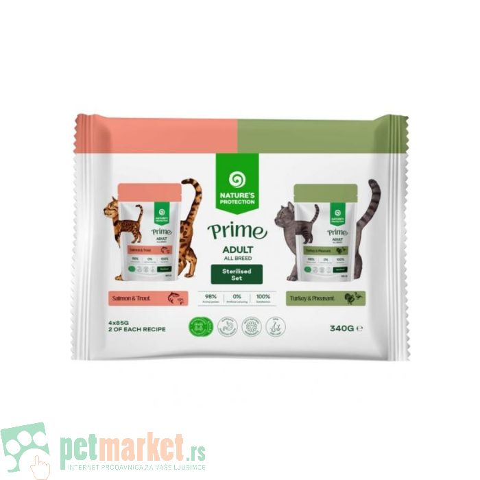 Nature’s Protection Prime: Preliv za sterilisane mačke Adult Sterilized Flowpack, 85 gr x 4 kom