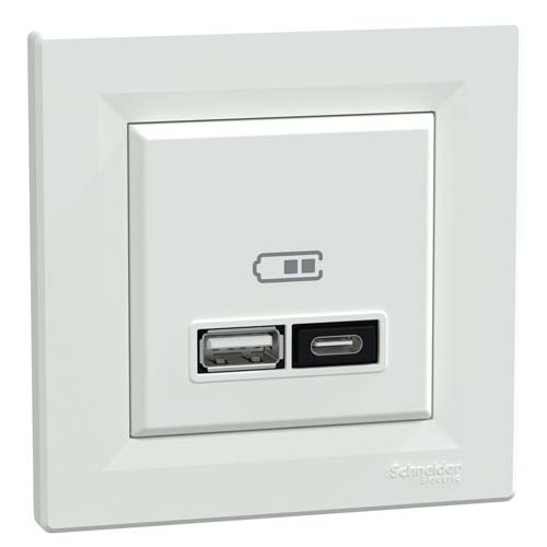 SE Dvostruki USB punjač Asfora tip A+C 21W kompletan proizvod bela