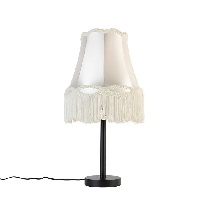 Klasična stona lampa crna sa krem abažurom Granny 30 cm - Simplo