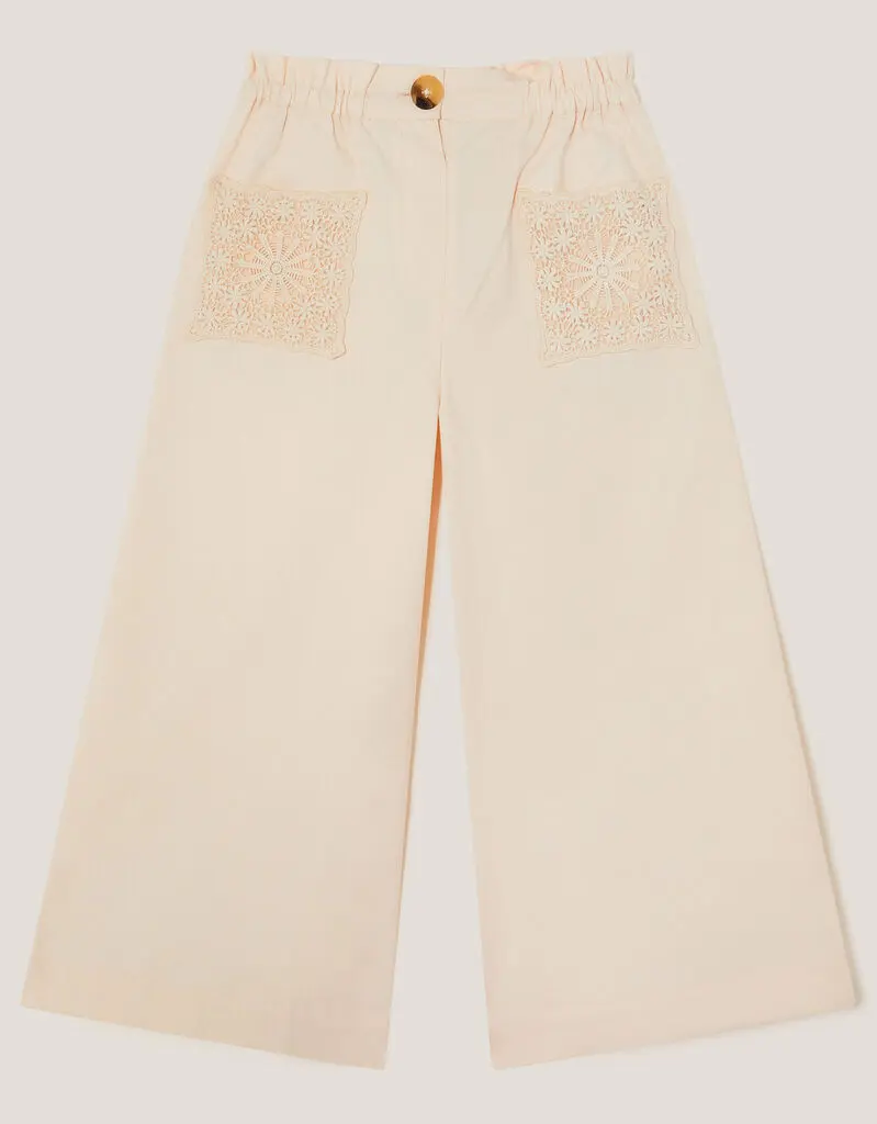 Monsoon Pantalone za devojčice Crochet Pocket, Slonovača