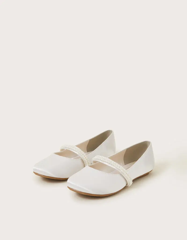 Monsoon Baletanke za devojčice Communion Pearl Strap Bal, Bele