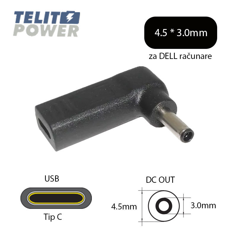Laptop adapter za napajanje - DC konektor USB-C na 4.5x3.0mm za Dell