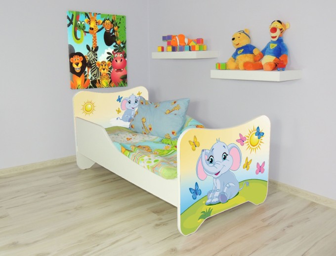 Serija Happy Kitty-Small Elephant Dečiji Krevet Sa Dušekom I Letvicama