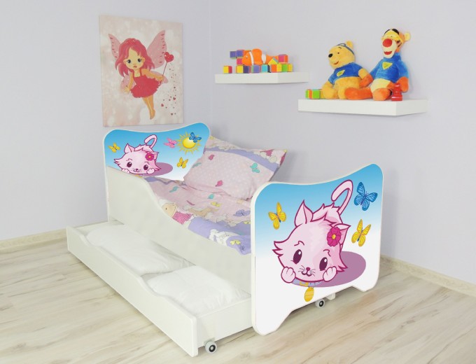 Serija HK Sa Fiokom-Little Kitty Dečiji Krevet Sa Dušekom I Letvicama