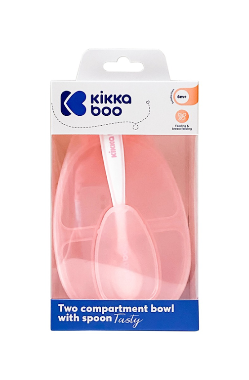 KikkaBoo Činija sa 2 pregrade i kašičicom Tasty Pink (KKB40143)