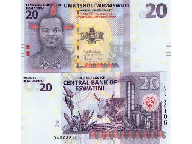 ESWATINI Swaziland 20 Emalangeni 2024/2025 UNC, P-46