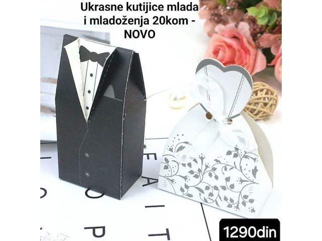 Ukrasne kutije za venčanje mlada mladoženja 20kom NOVO