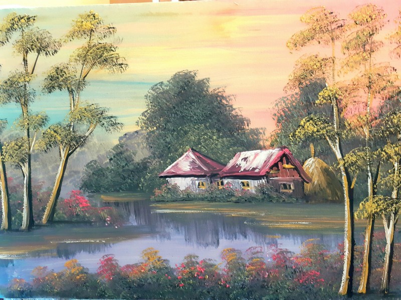 selo kraj morave 70x50 cm ulje na platnu